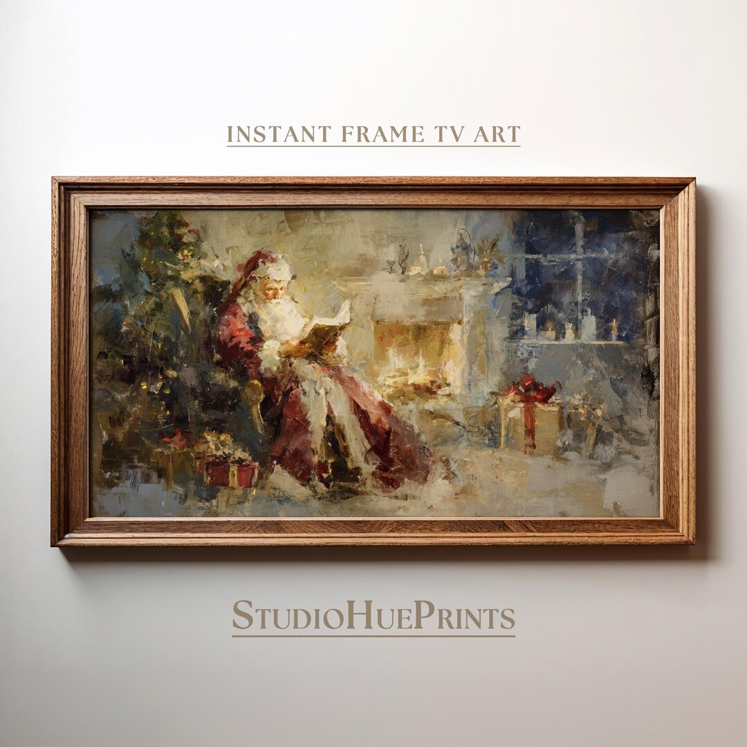 Santa Claus Christmas Frame TV Art, Vintage Christmas Wall Decor ...
