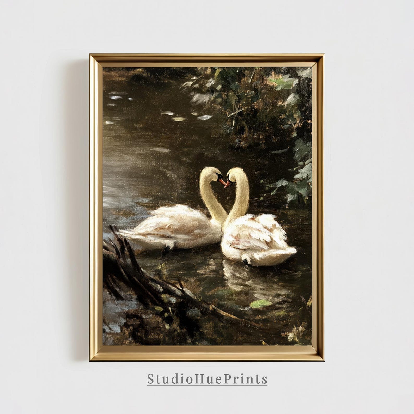Swan Art Print | Vintage Printable Wall Art | Antique Swan Oil Painting ...