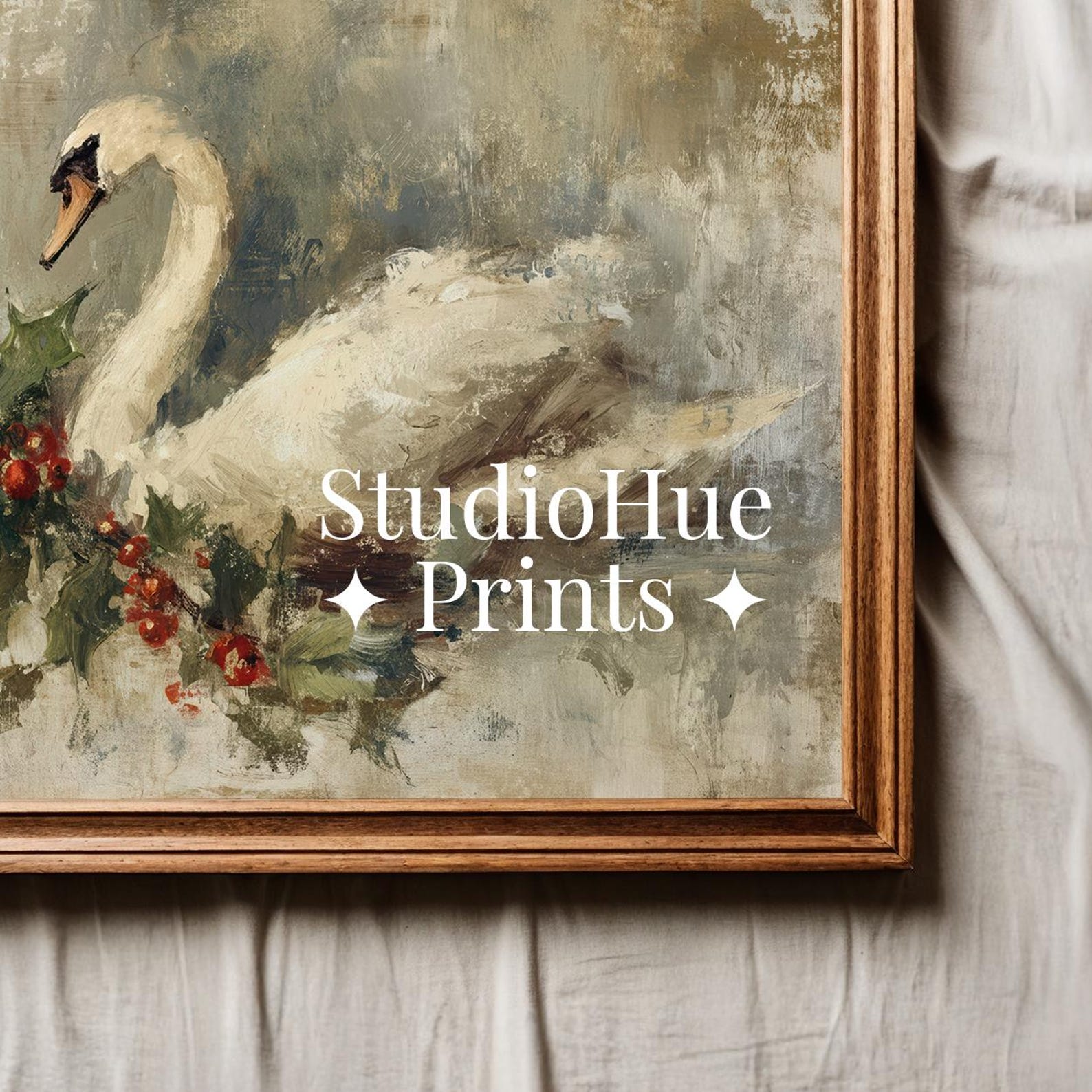 Vintage Swan Christmas Printable Wall Art, Rustic Christmas Decor ...