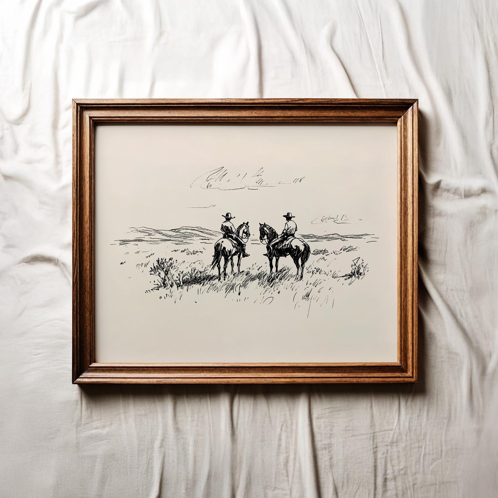 Cowboys Sketch Print Vintage Western Printable Wall Art Neutral ...