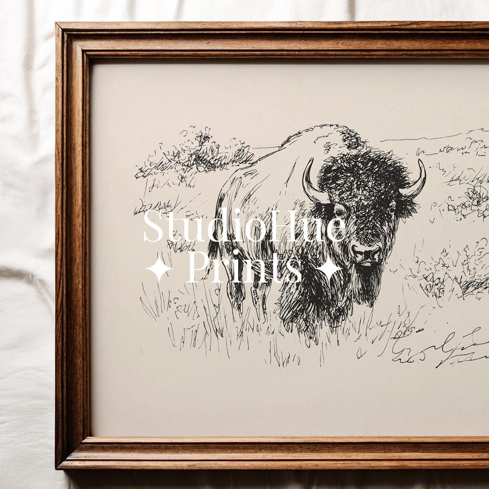 Vintage Bison Sketch Print, Printable Wall Art, Minimalist Bison ...