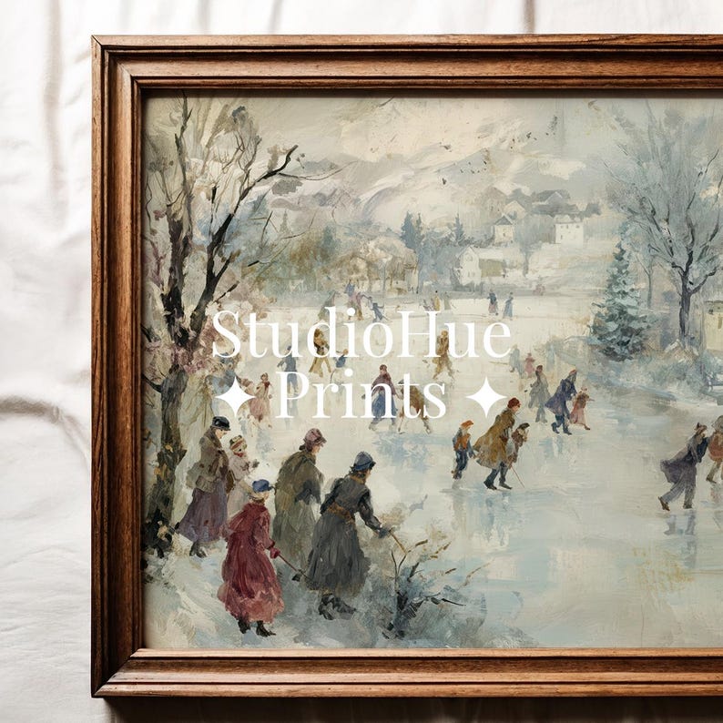 Vintage Christmas Winter Scene Print: Rustic Winter Printable Wall Art ...