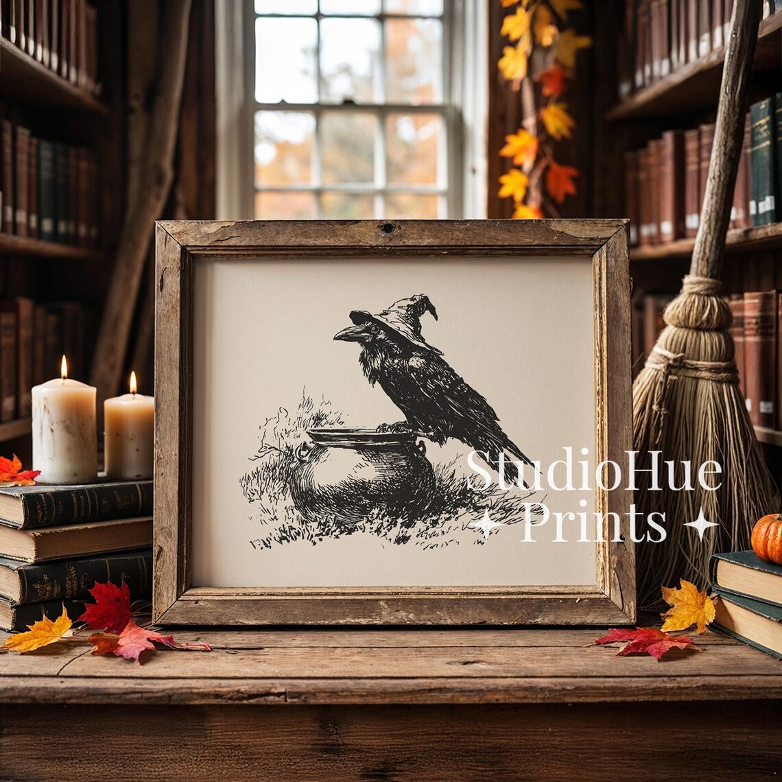 Witchy Raven Sketch Print, Vintage Halloween Decor (digital Print) - Etsy