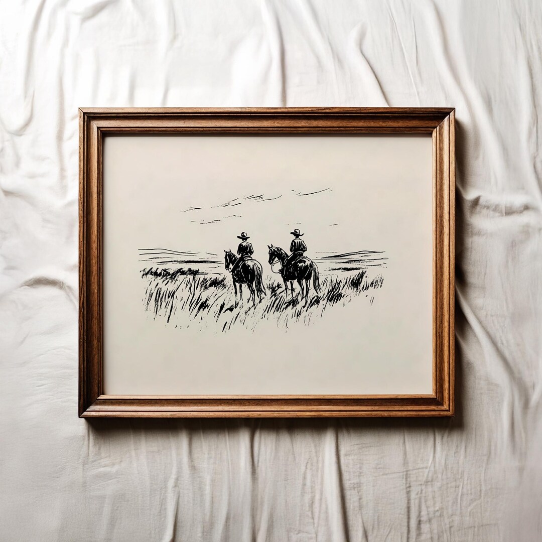 Vintage Cowboy Sketch Print, Western Printable Wall Art, Cowboy Poster ...