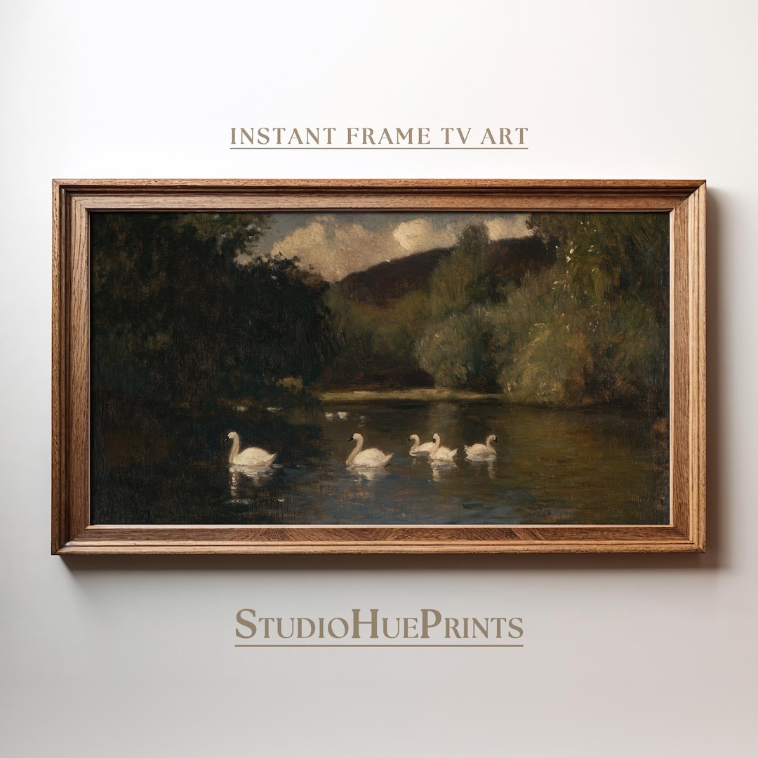 Swan Frame TV Art, Vintage Swan Oil Painting, Swan Lake TV Art, Frame ...