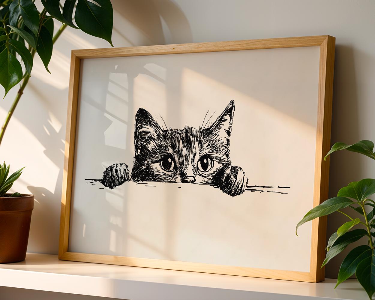 Vintage Cat Sketch Print, Cat Printable Wall Art, Antique Cat Print ...