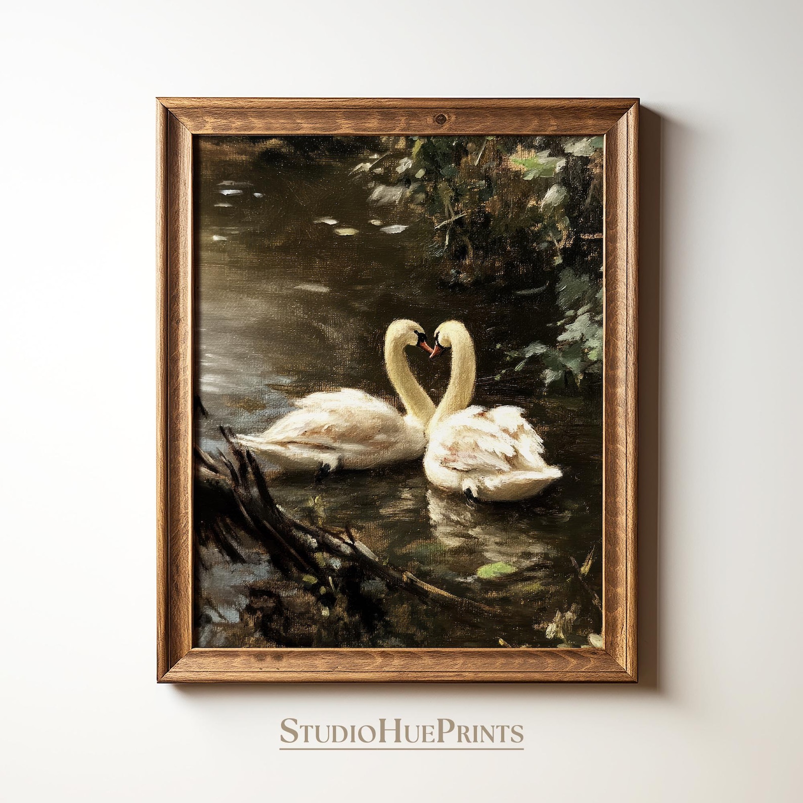 Swan Art Print | Vintage Printable Wall Art | Antique Swan Oil Painting ...