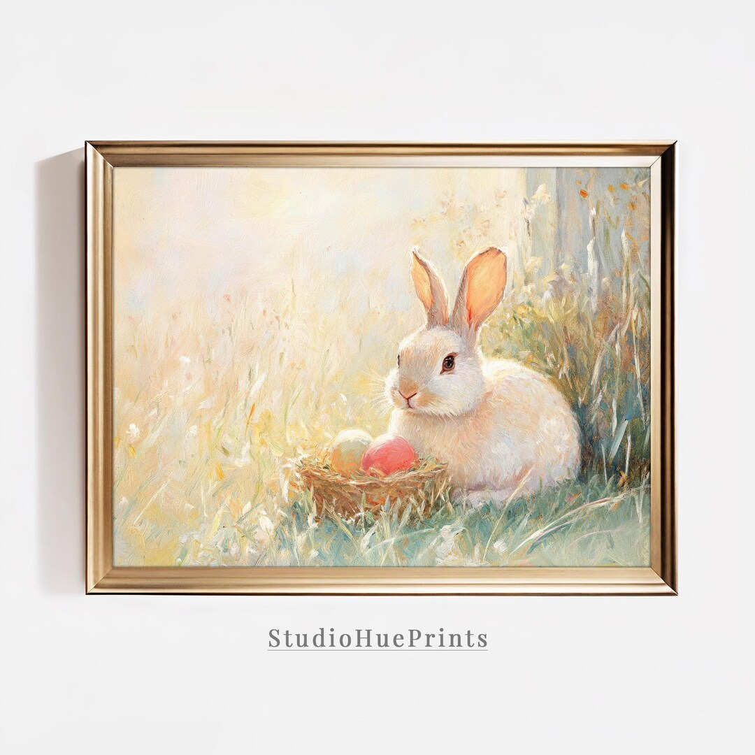 Easter Rabbit PRINTABLE Wall Art, Pastel Bunny Painting Wall Art ...