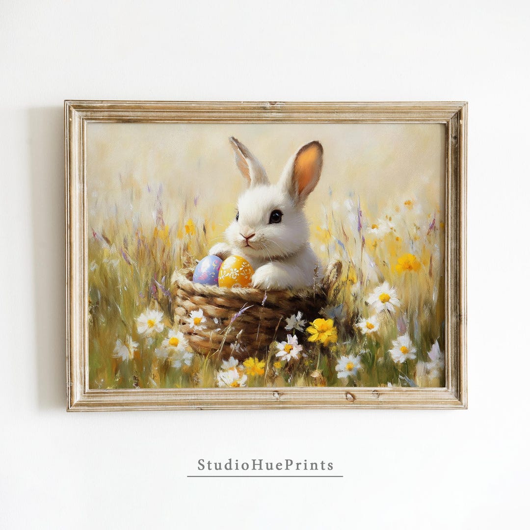 Vintage Easter Bunny Print, Printable Wall Art, Rustic Easter Decor ...