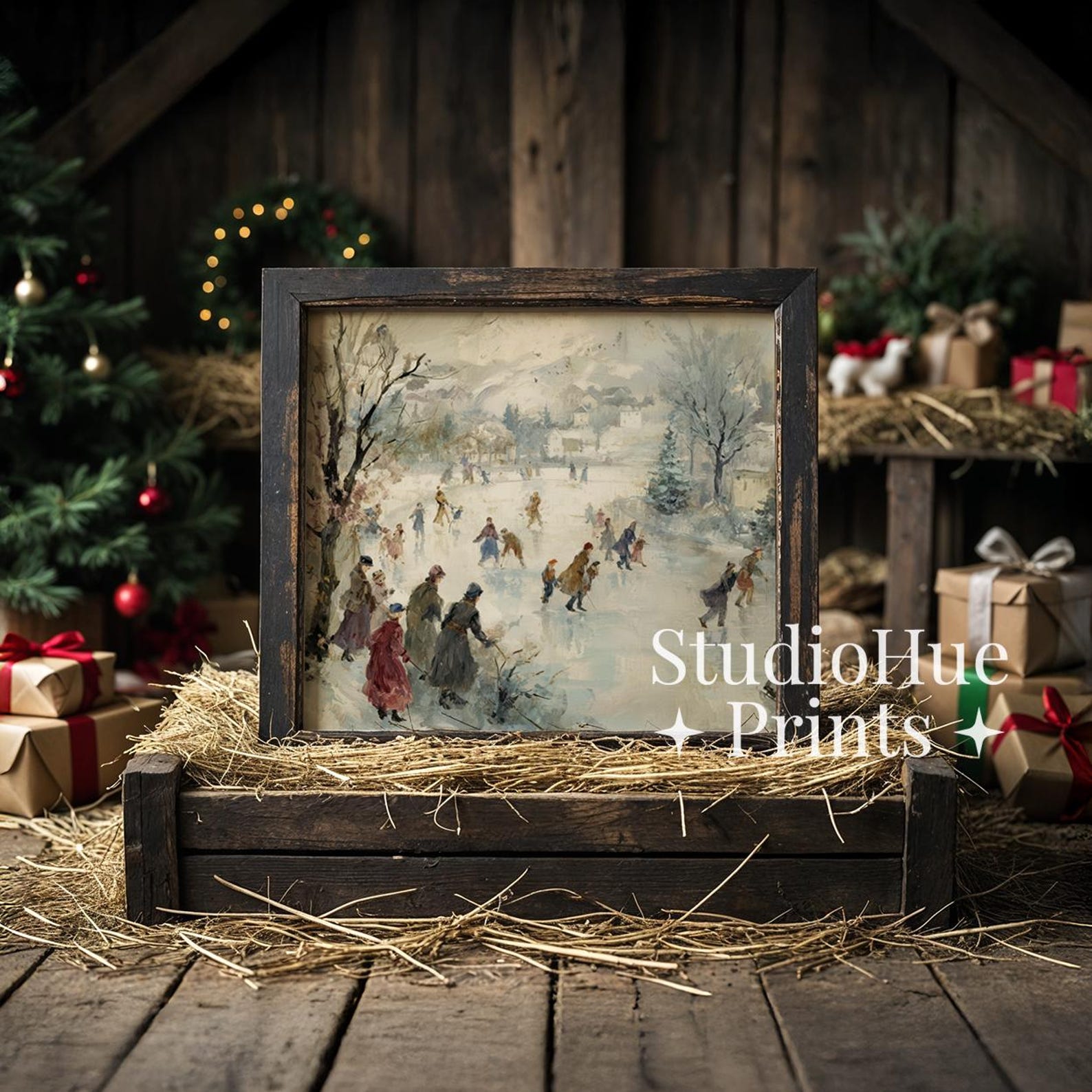 Vintage Christmas Winter Scene Print: Rustic Winter Printable Wall Art ...