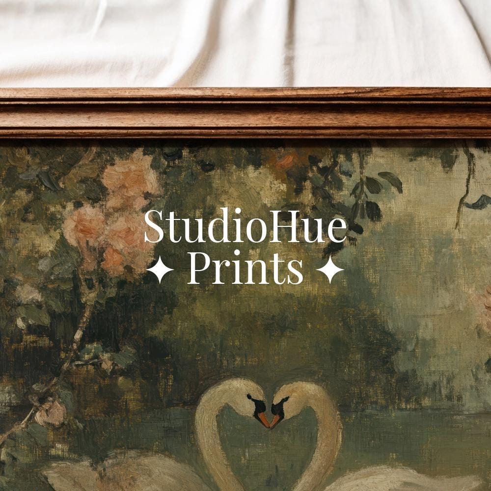 Vintage Swan Art Print Sage Green Printable Wall Art Antique Swan Oil ...