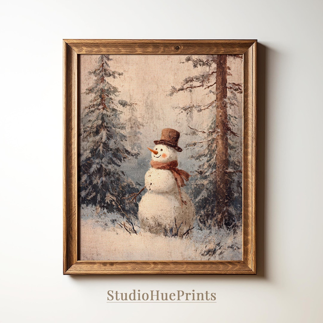 Vintage Christmas Snowman Print, Printable Wall Art, Retro Snowman ...