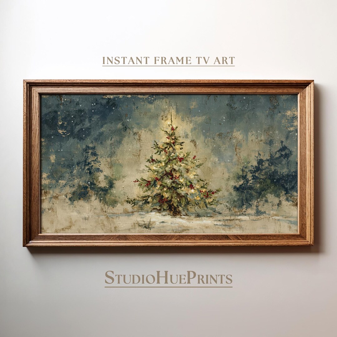 Vintage Christmas Tree Frame TV Art, Vintage Winter Scene for Frame TV ...