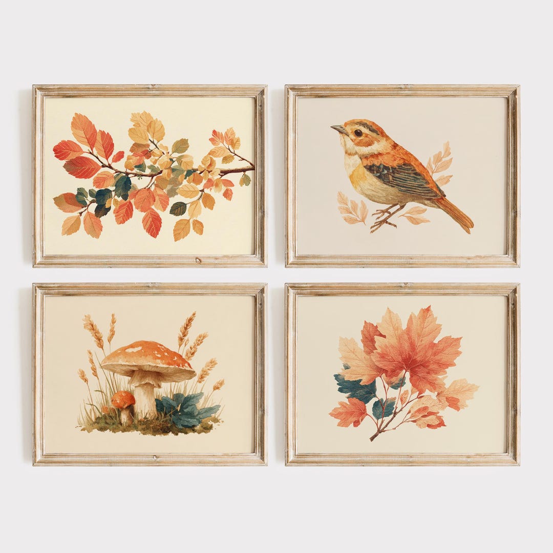 Set of 4 Vintage Fall Printable Wall Art, Fall Wall Decor, Autumn Decor ...