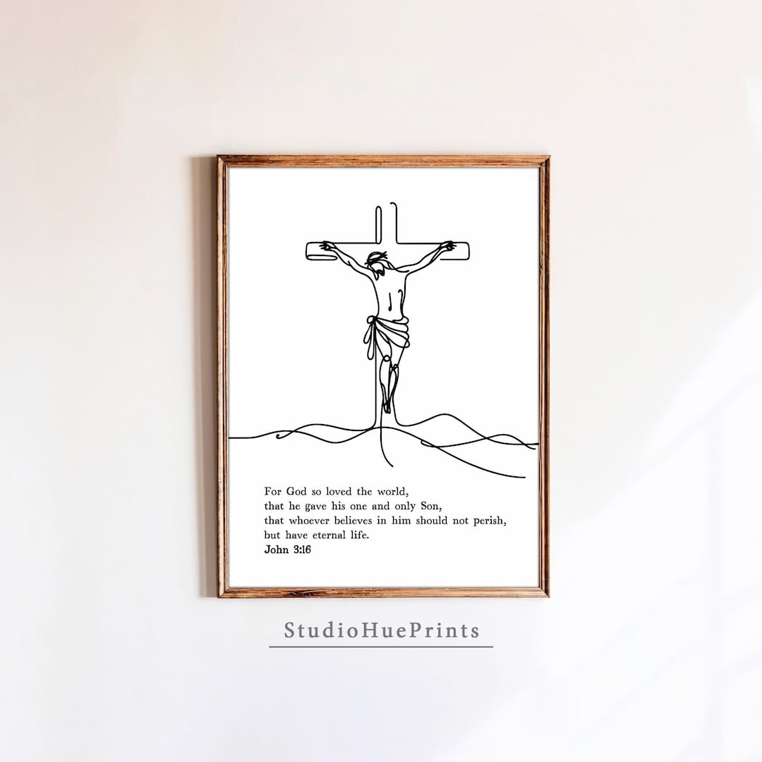 Minimalist Christian Line Art, Crucifixion of Christ, Jesus on Cross ...