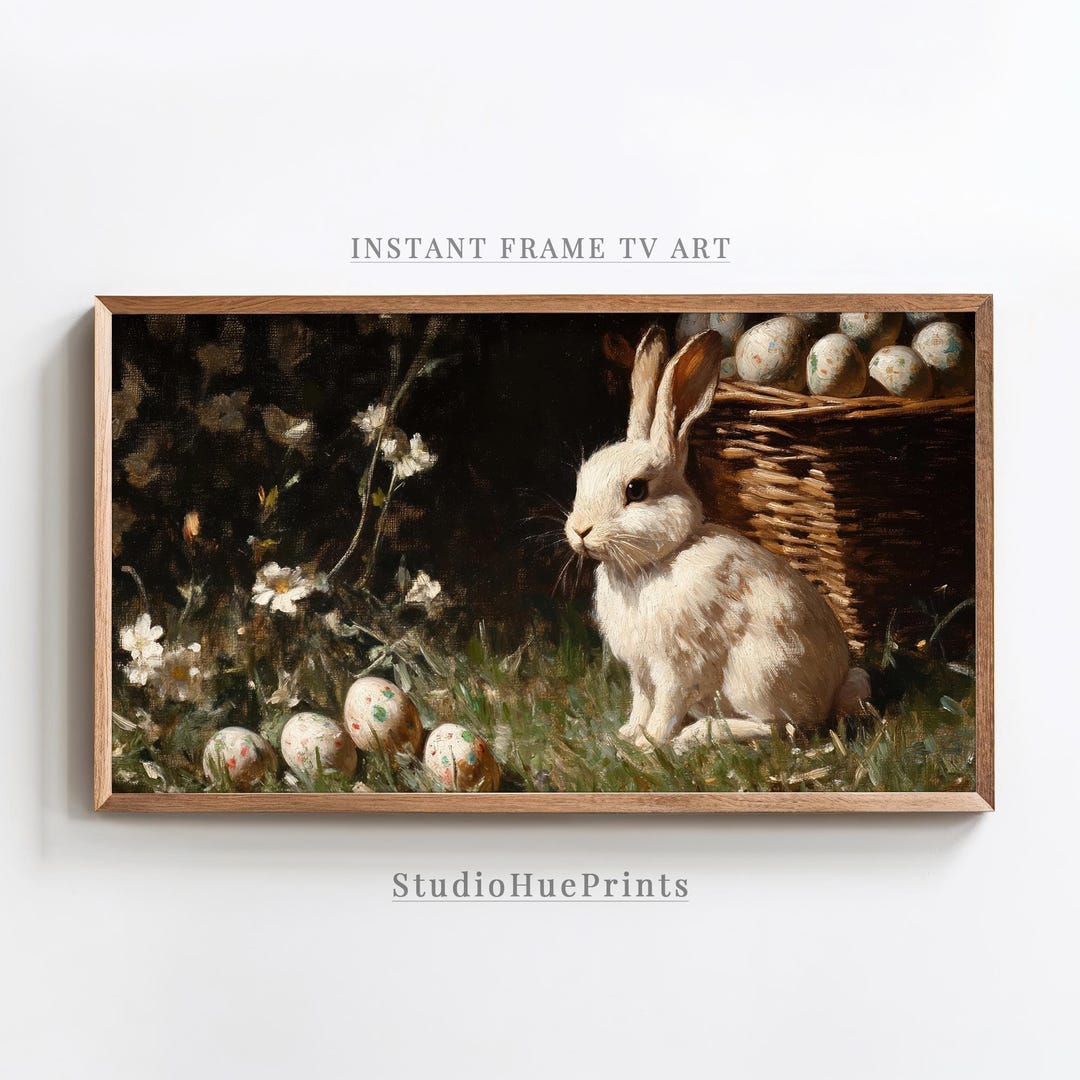 Vintage Easter Bunny Frame TV Art Easter Rabbit Painting Spring Frame ...