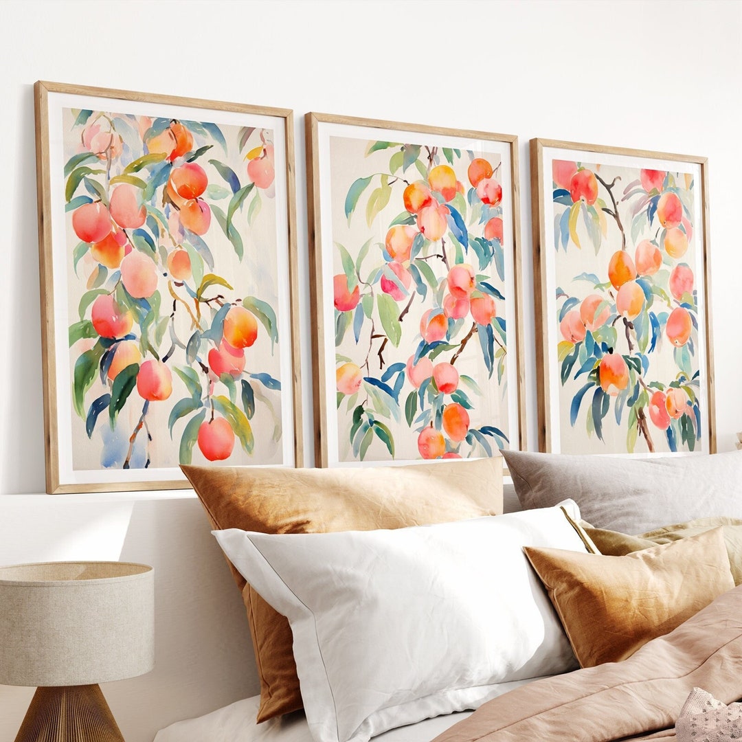 Peaches Printable Wall Art, Set of 3, Peach Print, Peach Painting ...