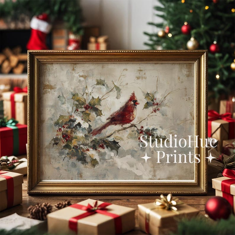 Vintage Red Cardinal Print, Printable Wall Art, Winter Bird Art Print ...