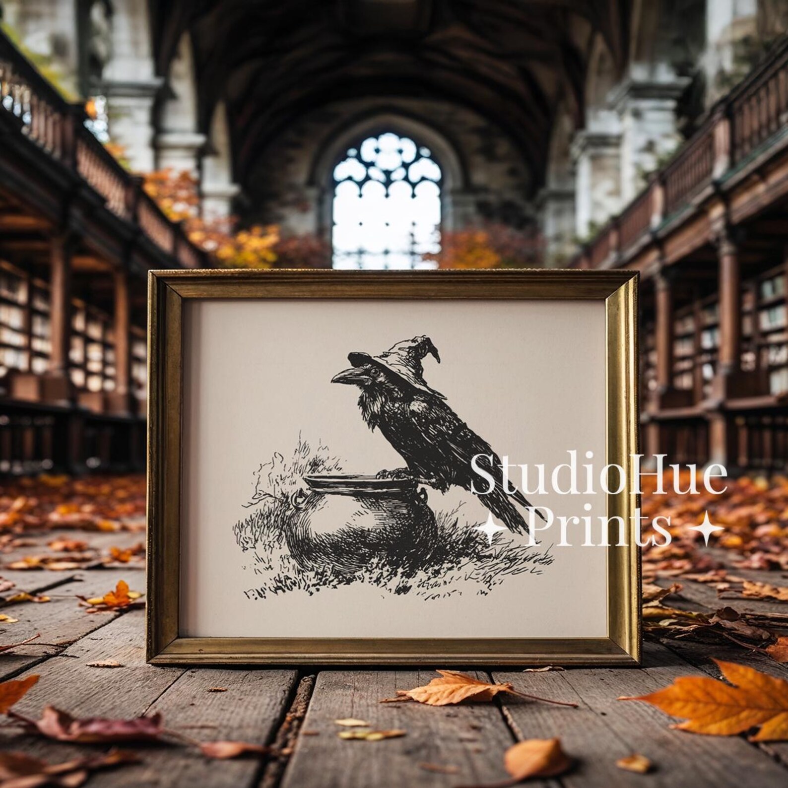 Witchy Raven Sketch Print, Vintage Halloween Decor (digital Print) - Etsy