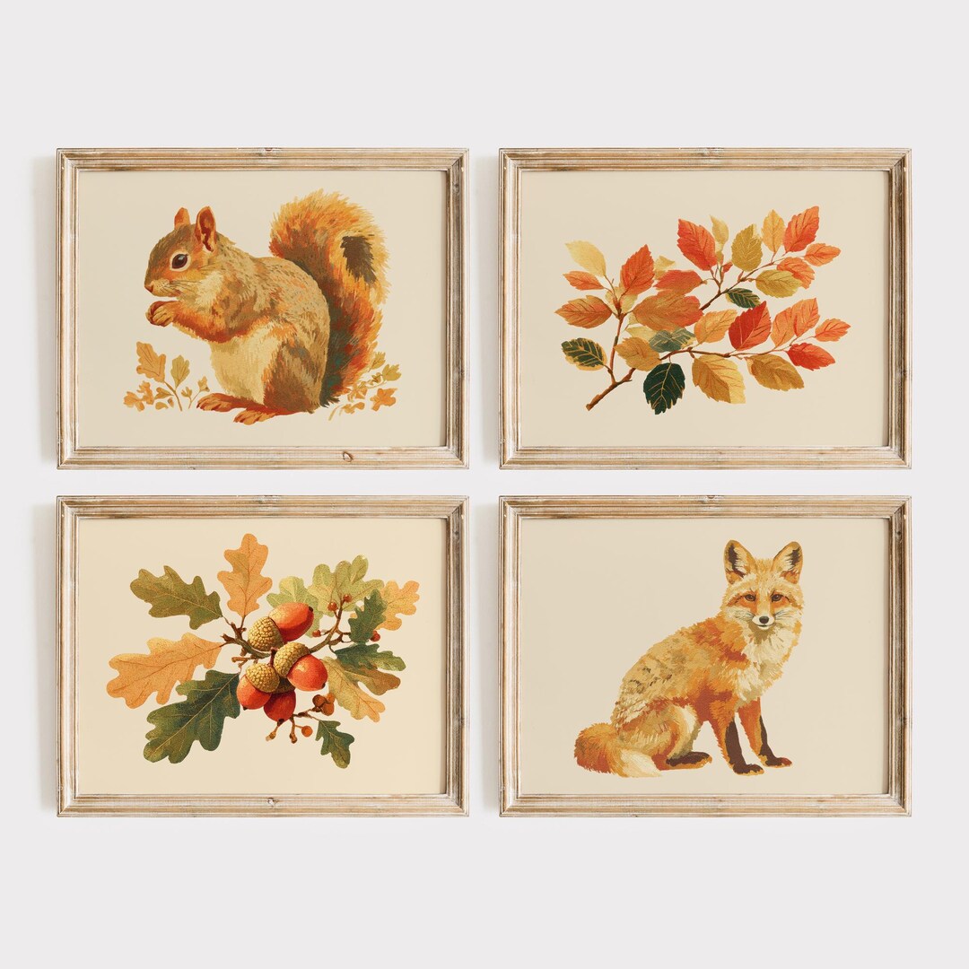 Vintage Fall Prints, Set of 4, Printable Wall Art, Fall Digital Prints ...