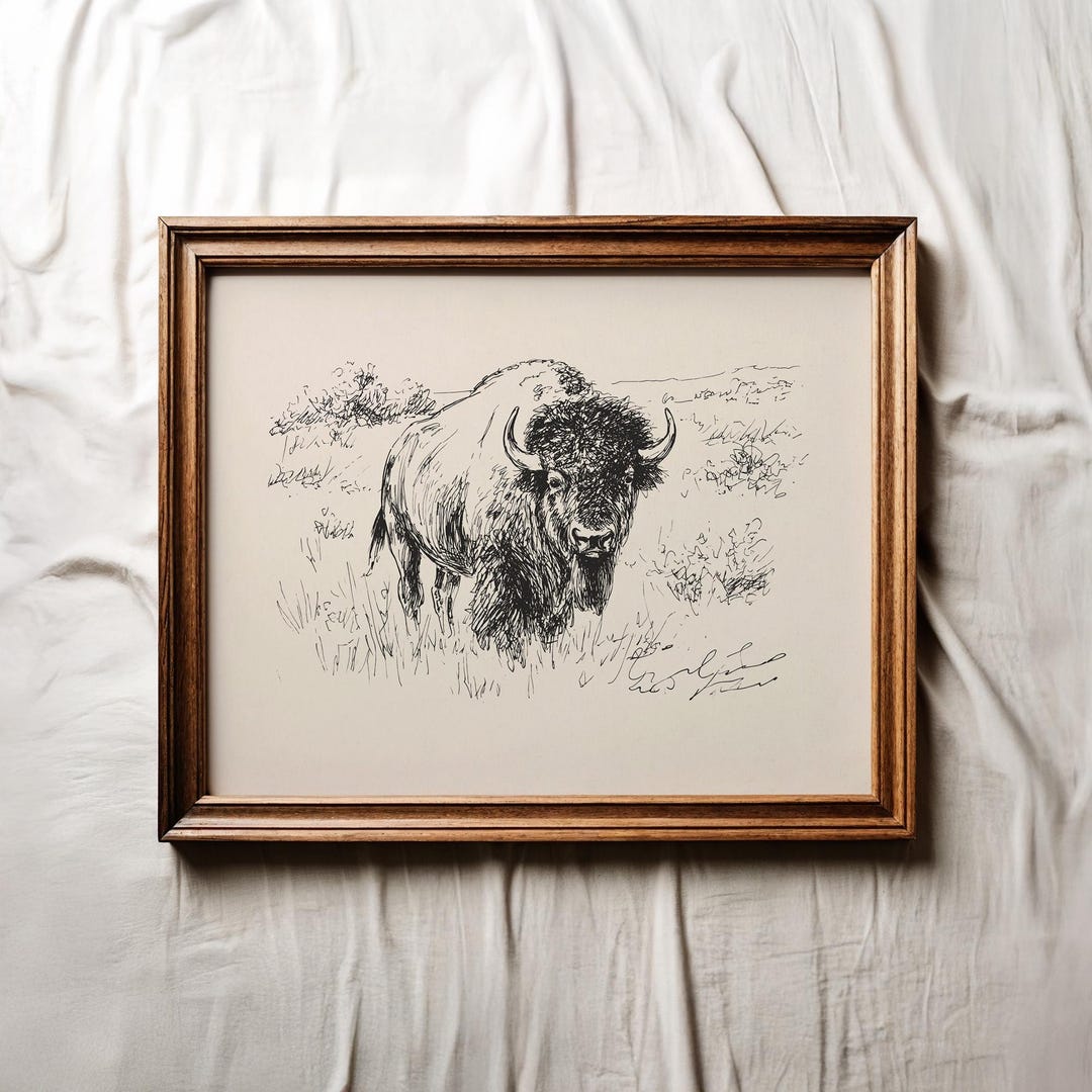 Vintage Bison Sketch Print, Printable Wall Art, Minimalist Bison ...