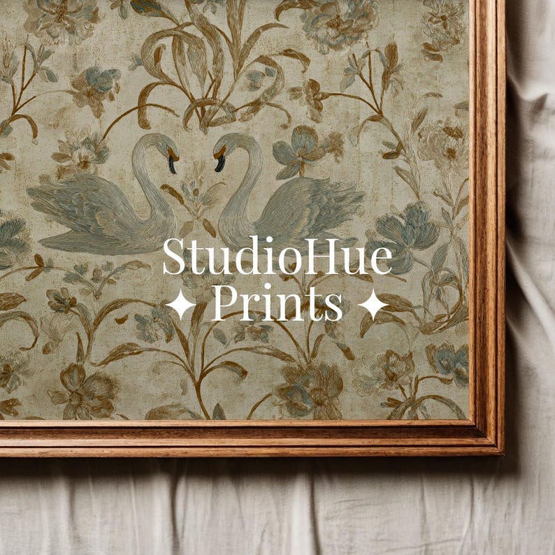Vintage Swan Wallpaper Pattern Art Print, Printable Wall Art, French ...
