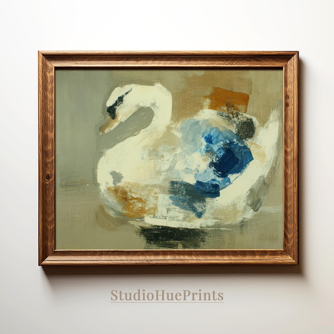Vintage Abstract Swan Print, Printable Wall Art, Sage Green Swan ...