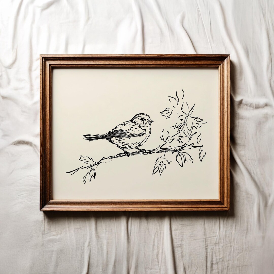 Vintage Bird Sketch Print, Antique Bird Drawing Printable Wall Art ...