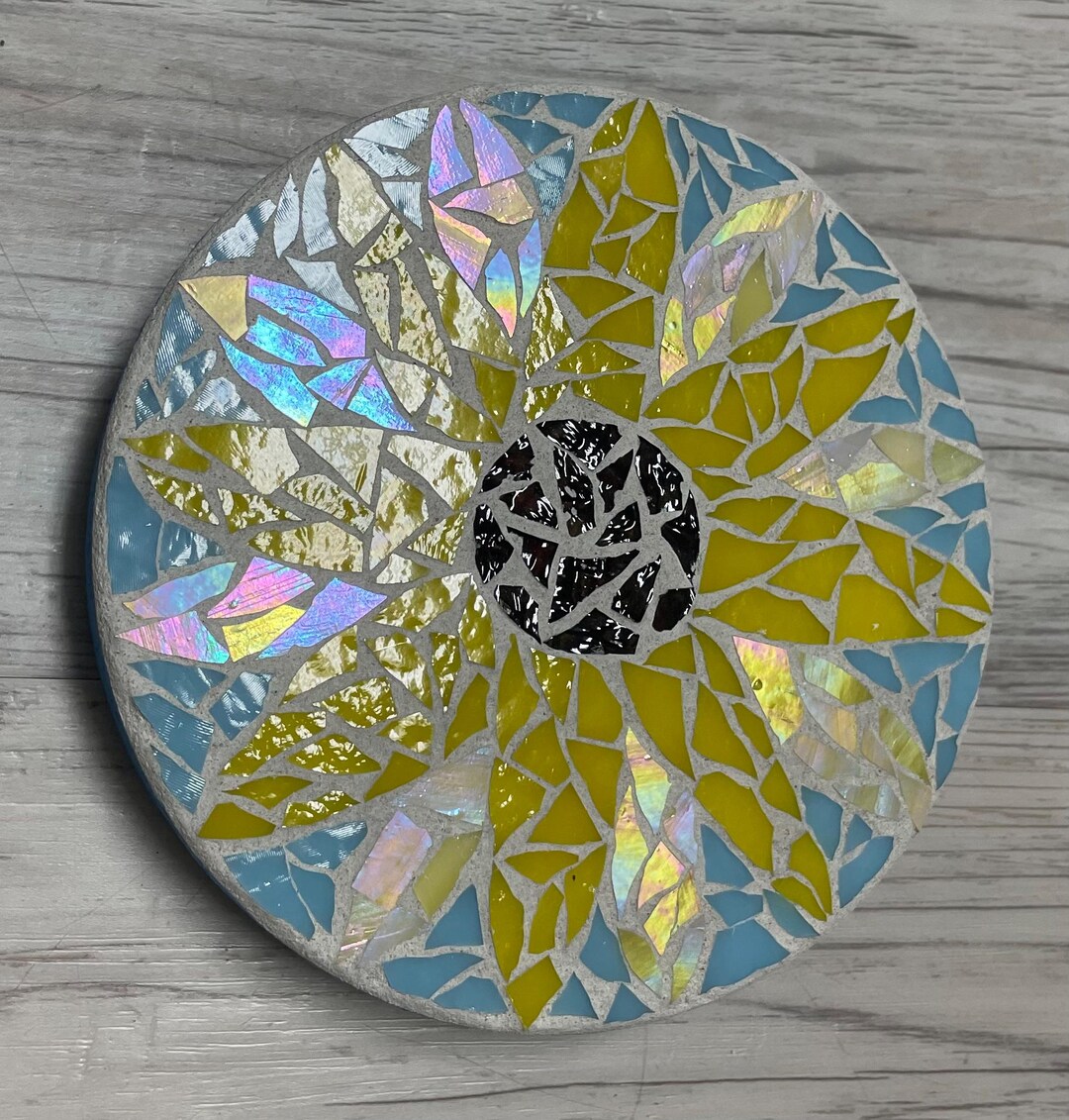 Shiny Yellow Sunflower Summer 5"x5"x1" Round Mini Glass Mosaic - Etsy
