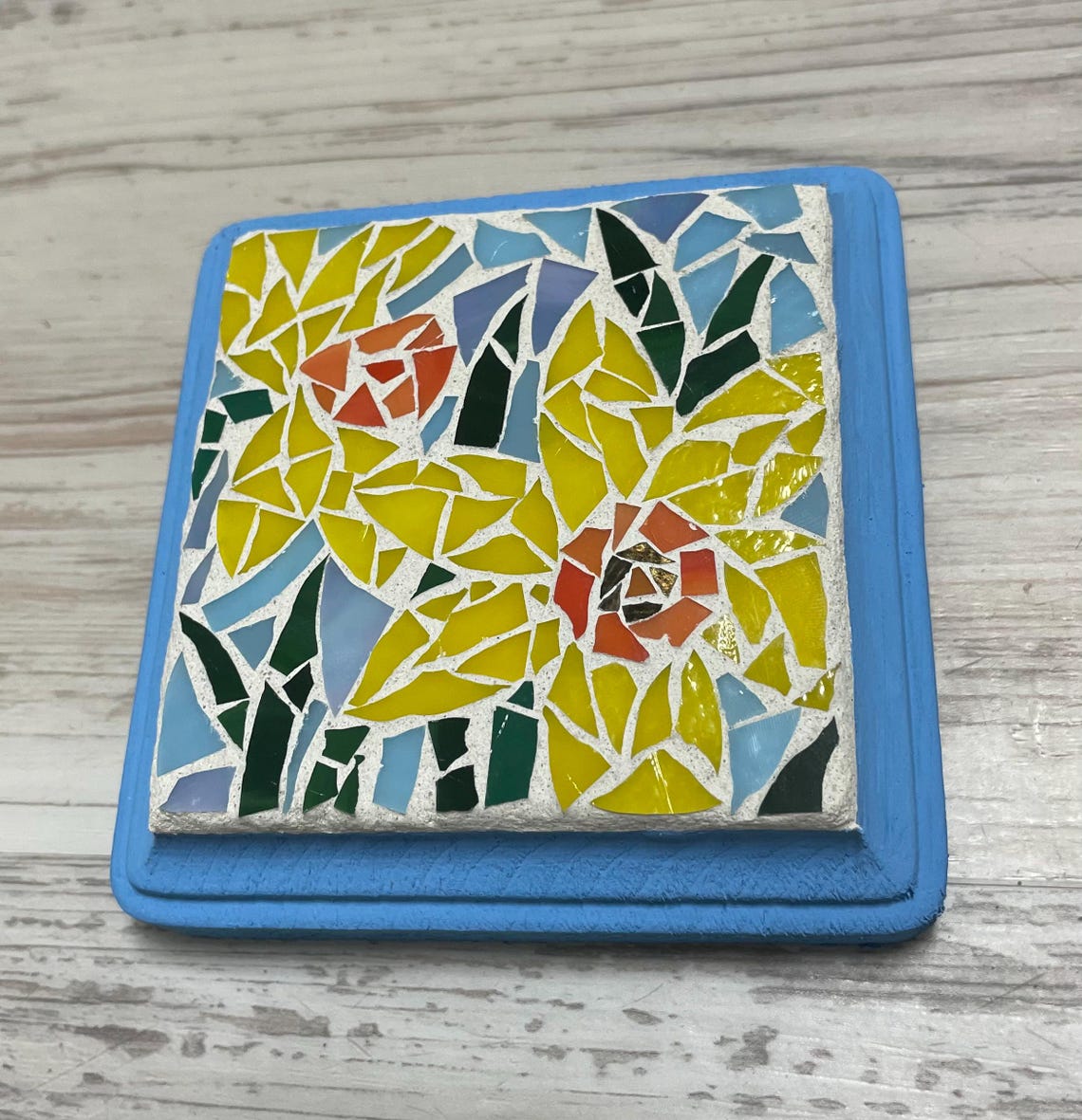 Yellow Daffodil Flower Meadow Blue Sky Spring 4"x4"x1" Square Mini ...