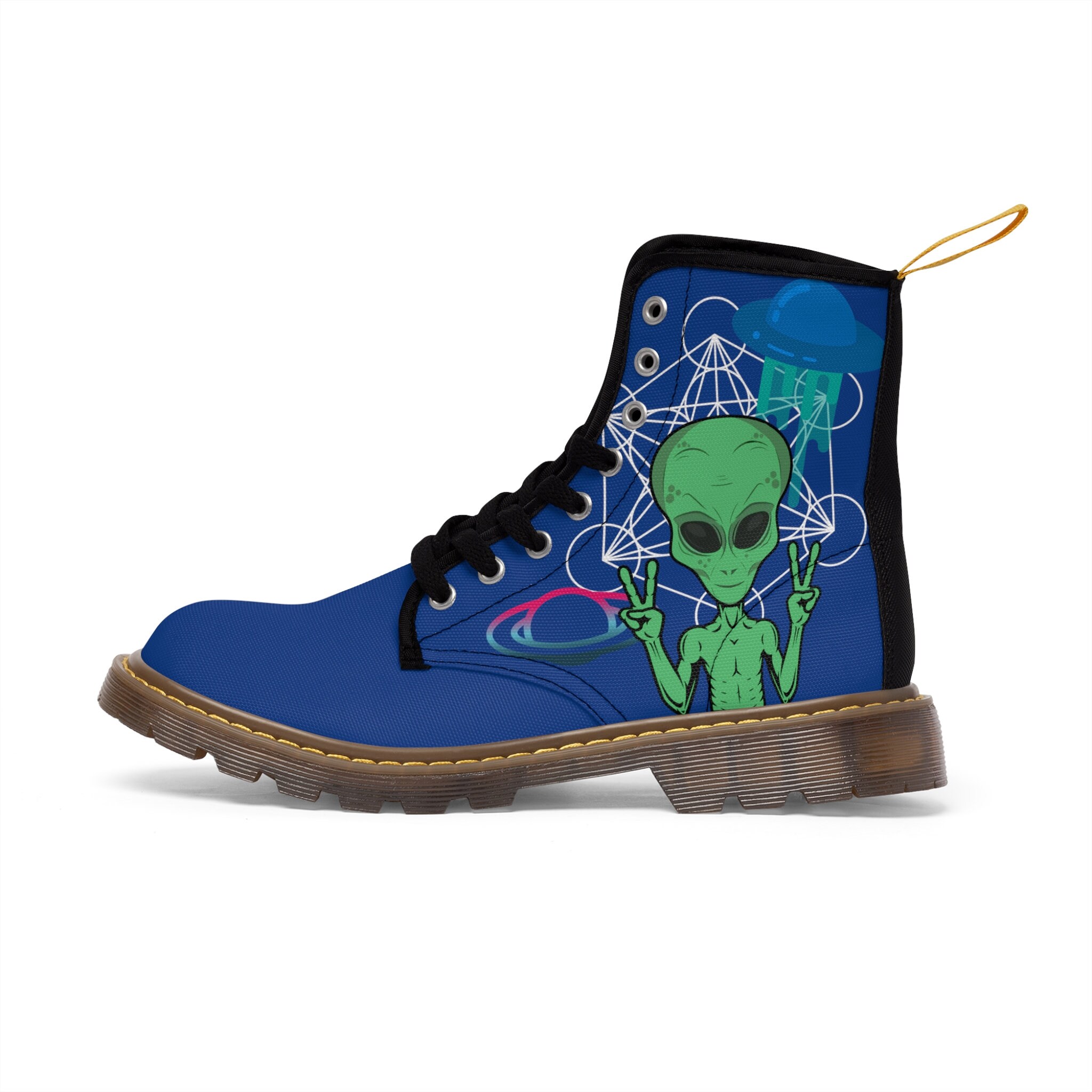 Astronaut Alien Boots, Men's Canvas Boots, Vegan Shoes, Peace Alien ...