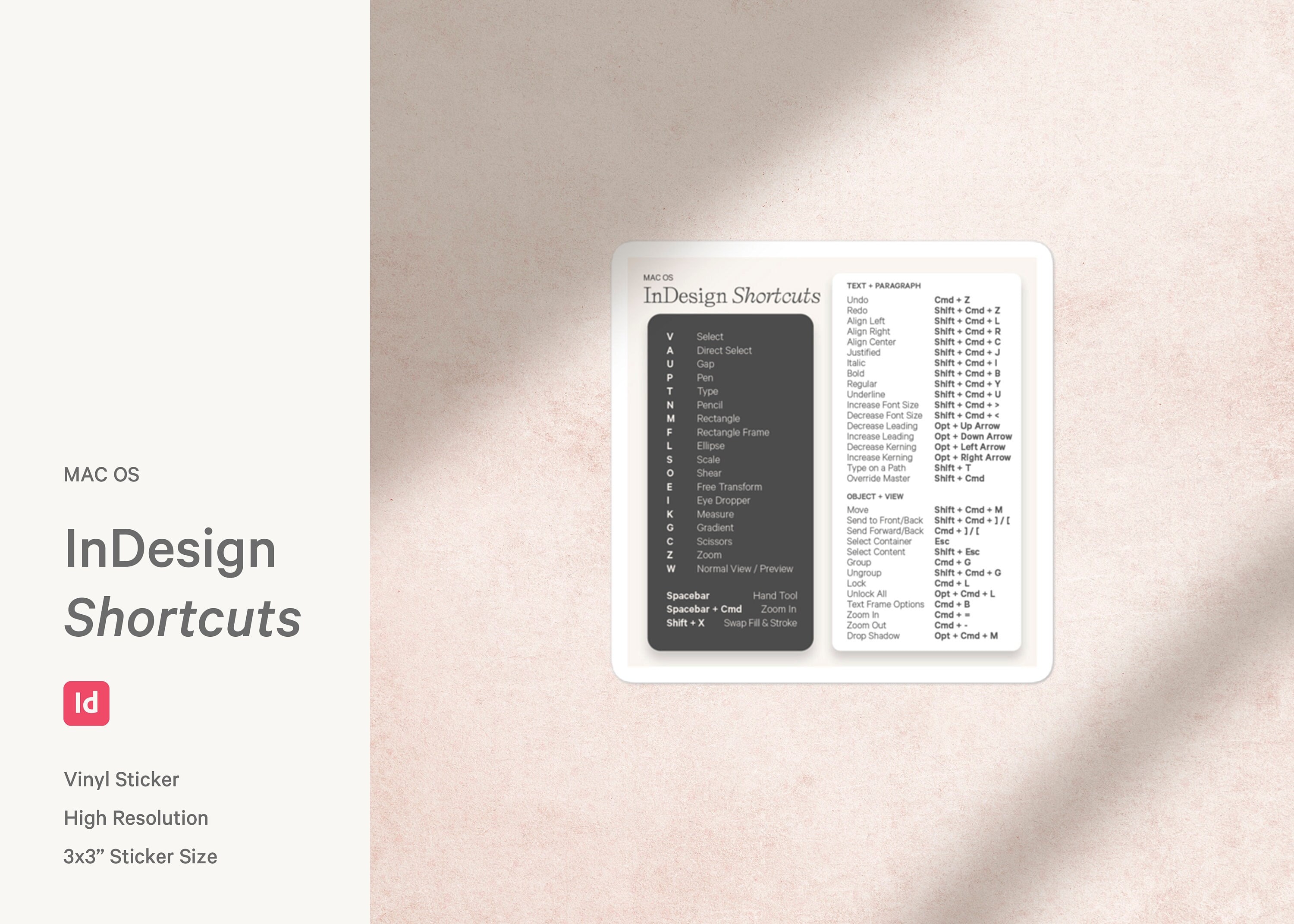 NEW Indesign Keyboard Shortcuts Sticker for Mac, Vinyl Mac Shortcut ...
