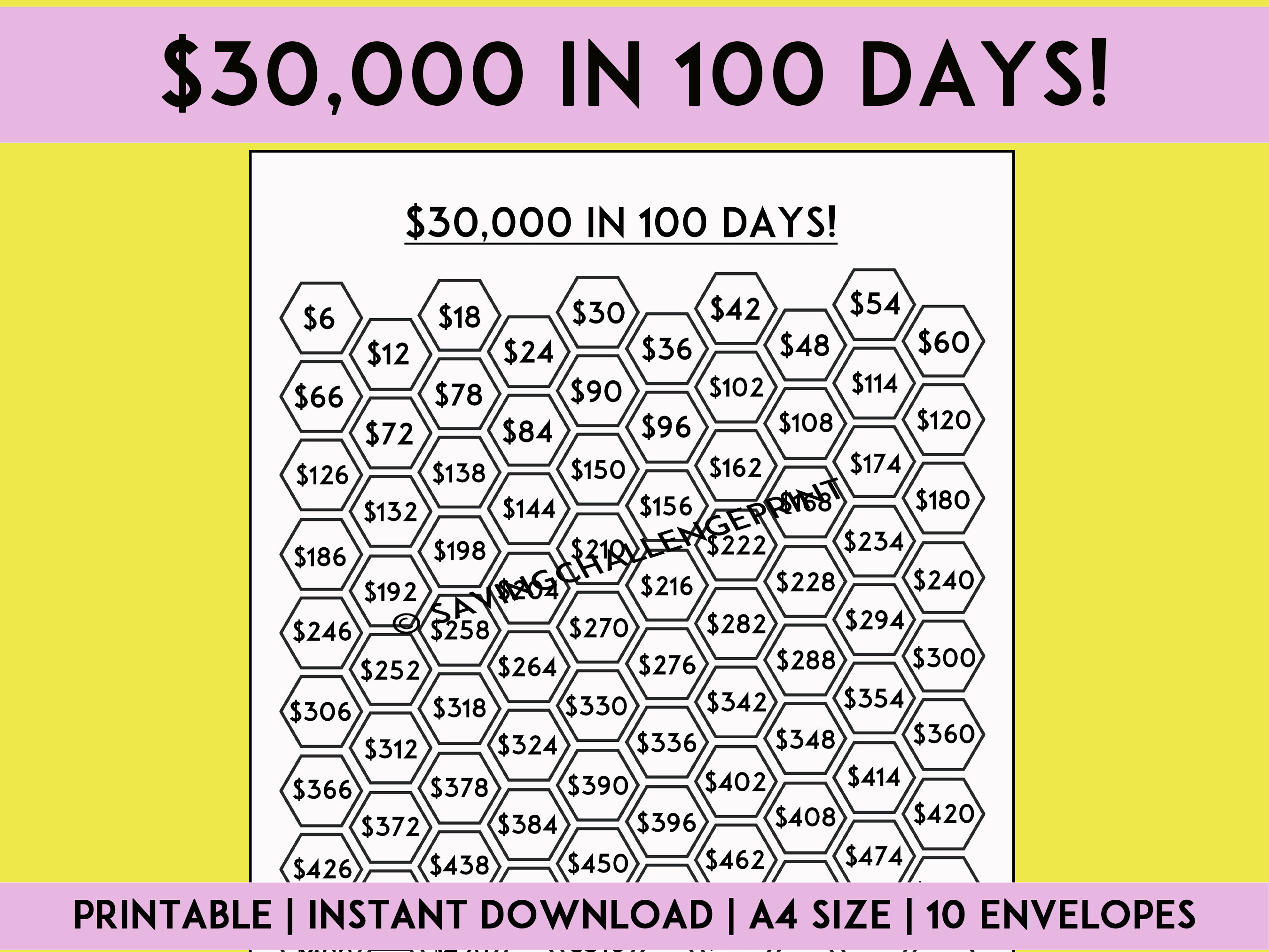 30,000 Savings Challenge | 10 Printable Envelopes | 30,000 Money Saving ...