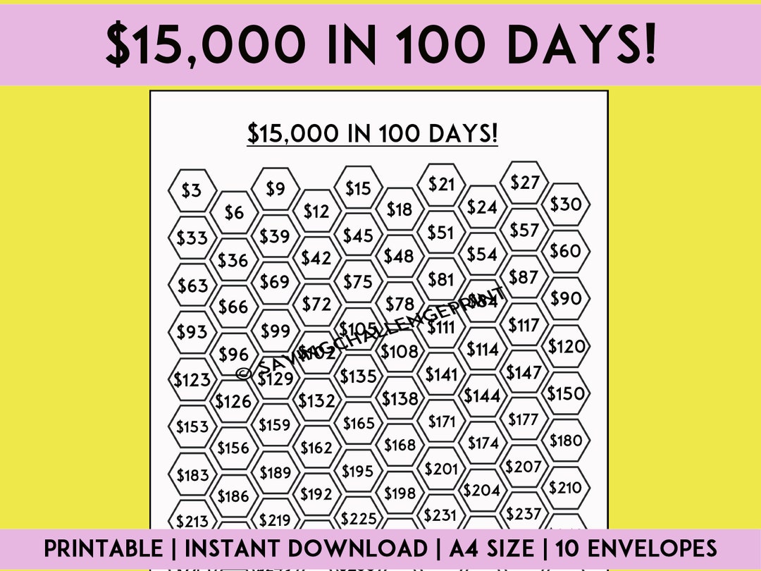15,000 Savings Challenge | 10 Printable Envelopes | 15,000 Money Saving ...