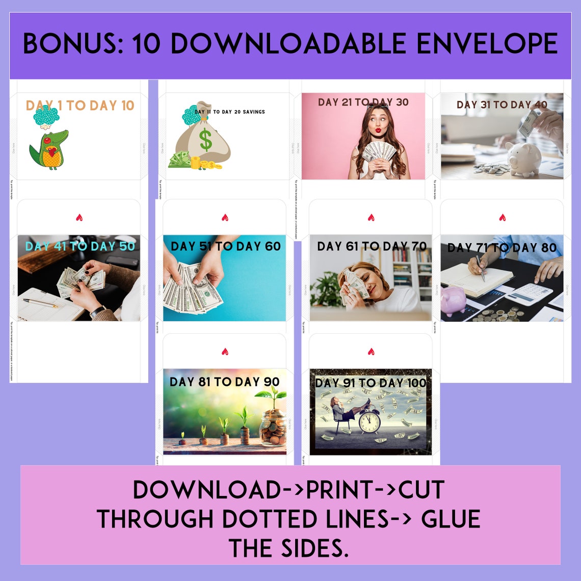 50,000 Savings Challenge 10 Printable Envelopes 50,000 Money Saving ...