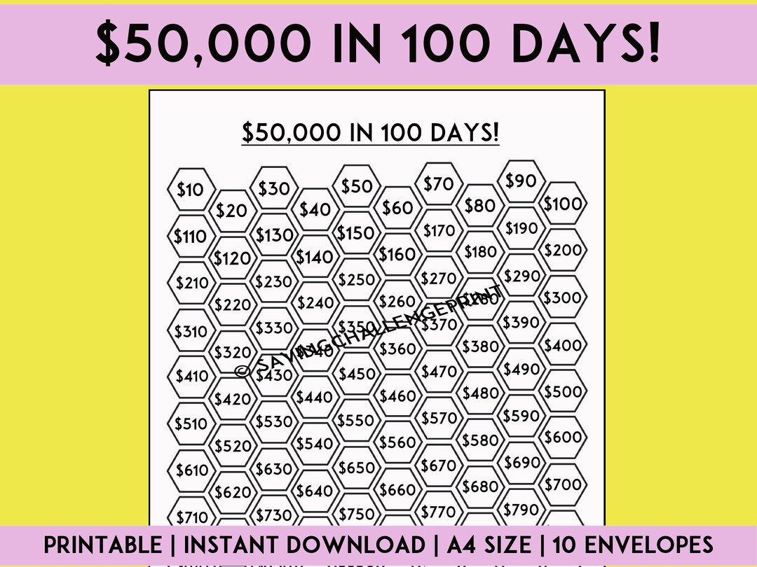 50,000 Savings Challenge 10 Printable Envelopes 50,000 Money Saving ...