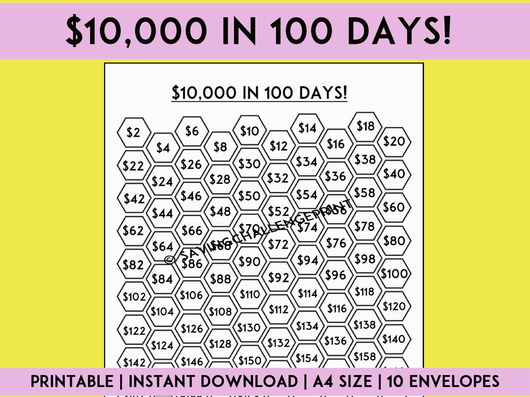 10,000 Money Saving Challenge Printable With Printable Envelopes | Save ...
