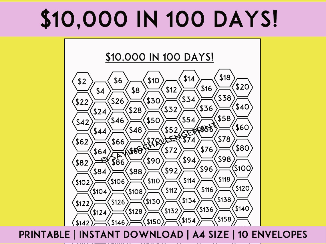 10,000 Money Saving Challenge Printable With Printable Envelopes Save ...