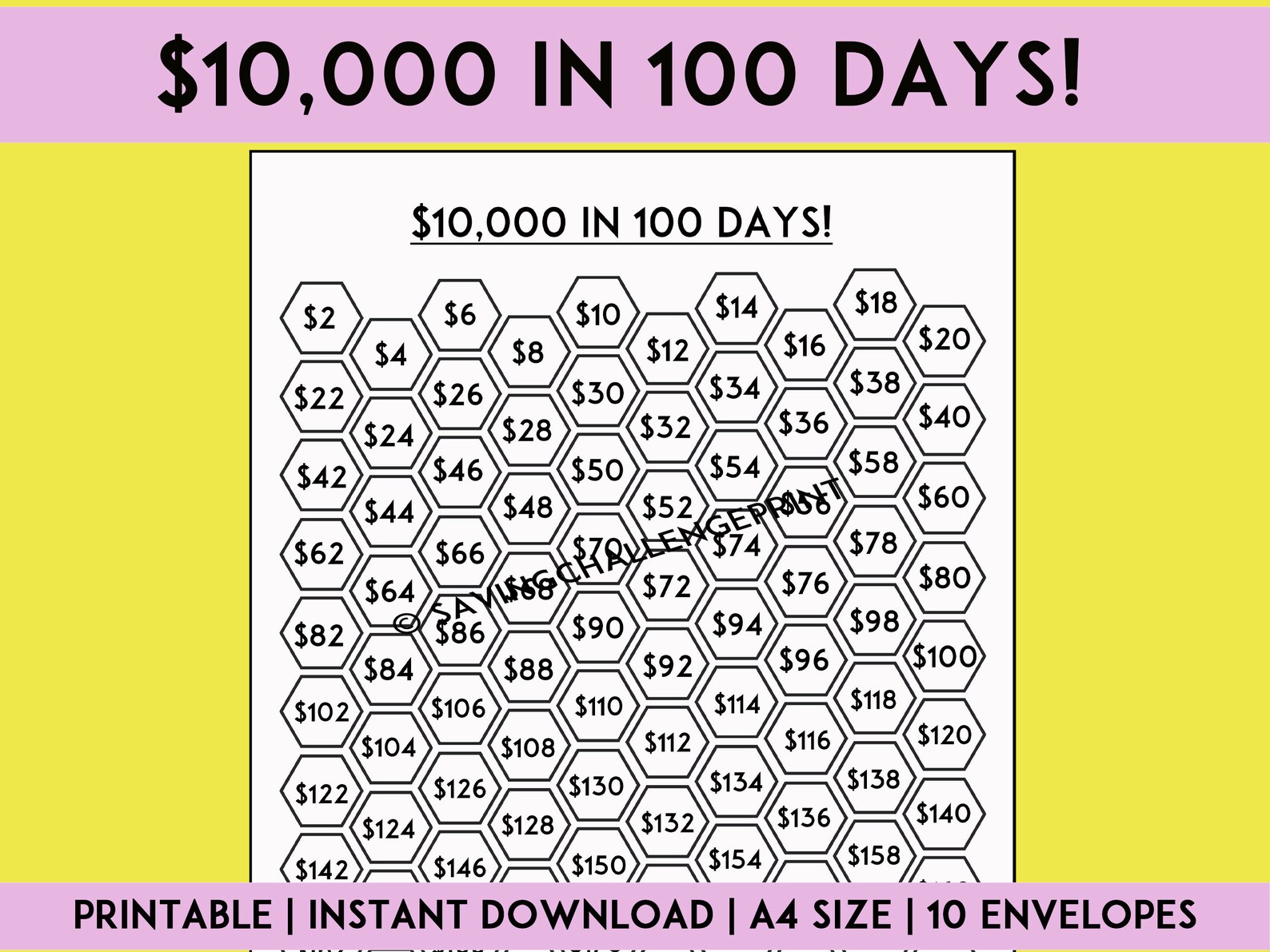 10,000 Money Saving Challenge Printable With Printable Envelopes Save ...