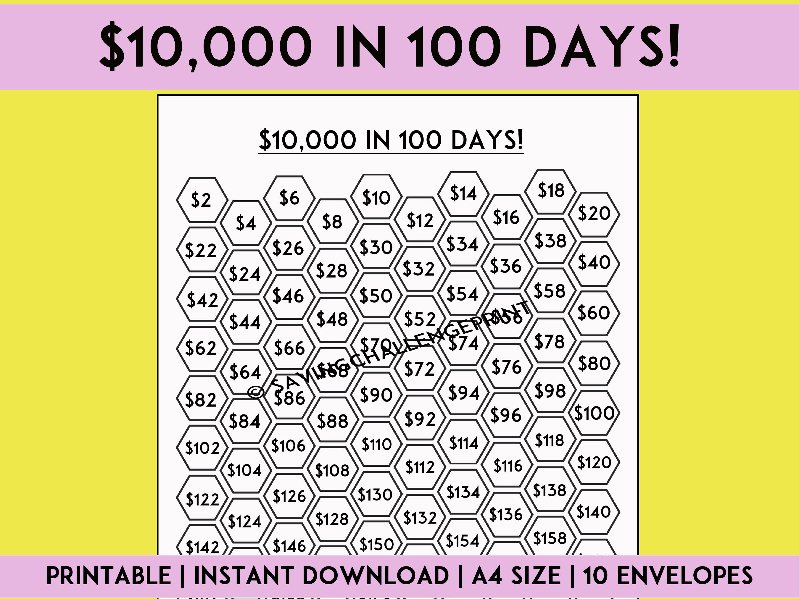 10,000 Money Saving Challenge Printable With Printable Envelopes Save ...