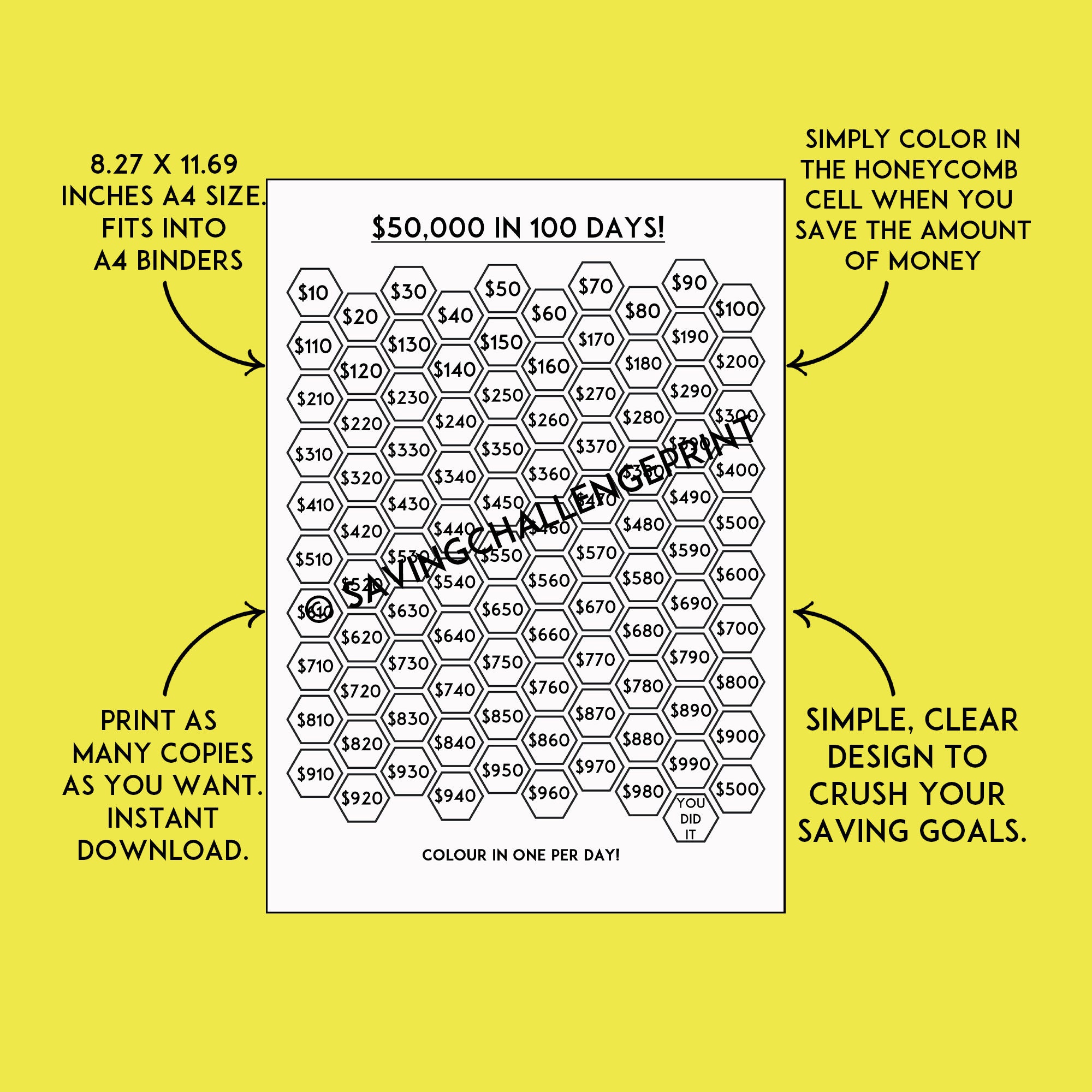 50,000 Savings Challenge 10 Printable Envelopes 50,000 Money Saving ...