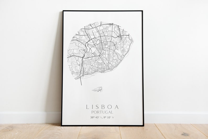 Lisbon Map Poster Lisboa Printable Map Lisbon Coordinate Poster ...