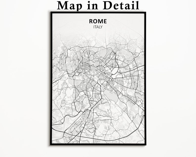 Rome Map Poster Rome Printable Map Rome Coordinate Poster Italy Travel ...
