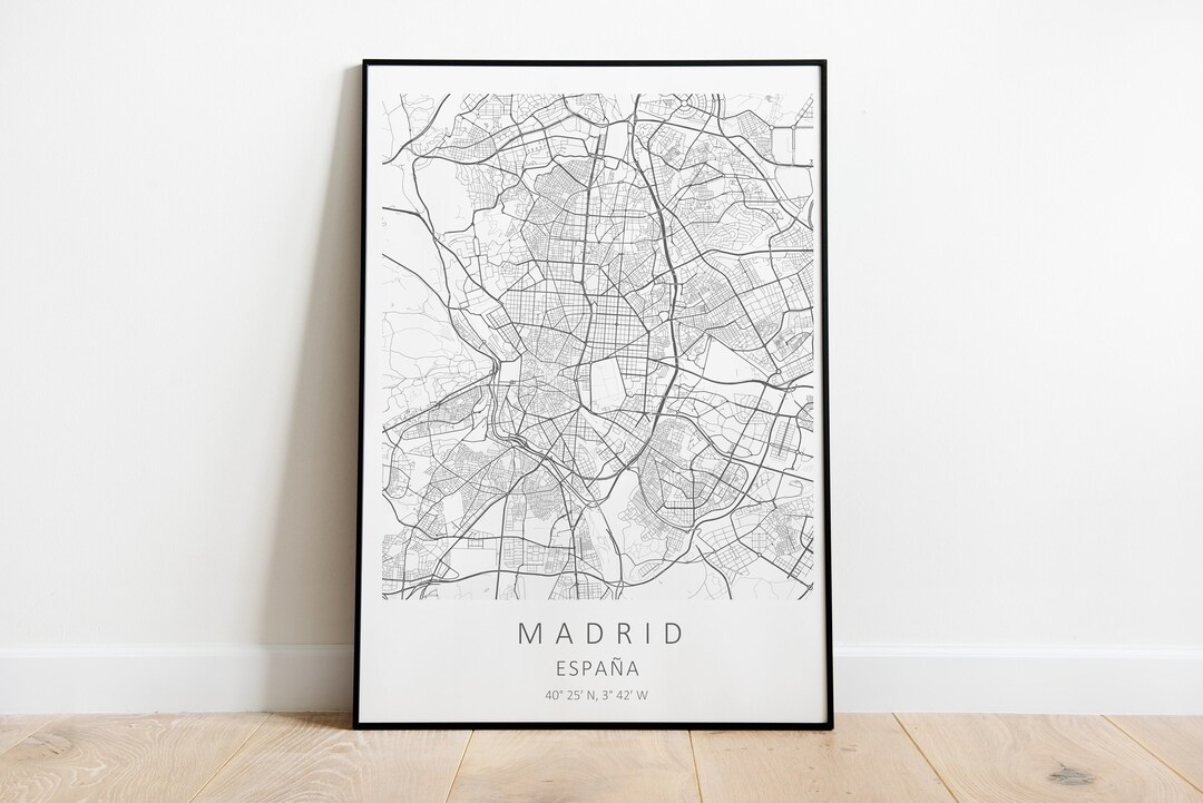 Madrid City Map Printable Poster Madrid Spain Travel Gift Wall Decor - Etsy