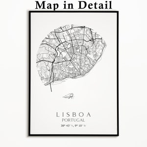 Lisbon Map Poster Lisboa Printable Map Lisbon Coordinate Poster ...