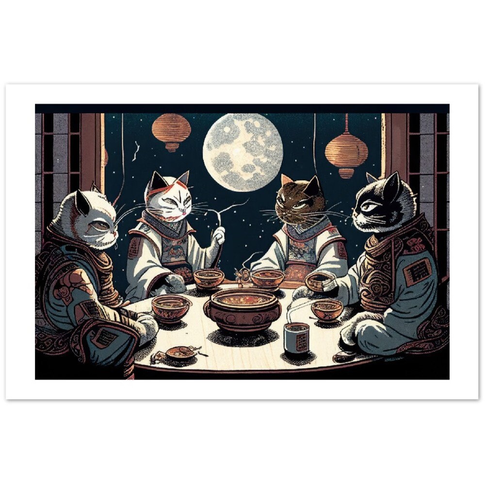 The Night Council: Ukiyo-e Mafia Cats Tea Party Japanese Art Ukiyo-e ...