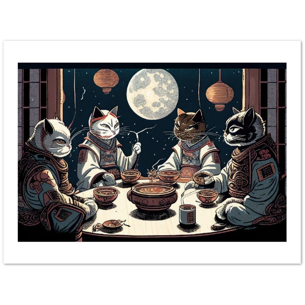 The Night Council: Ukiyo-e Mafia Cats Tea Party Japanese Art Ukiyo-e ...
