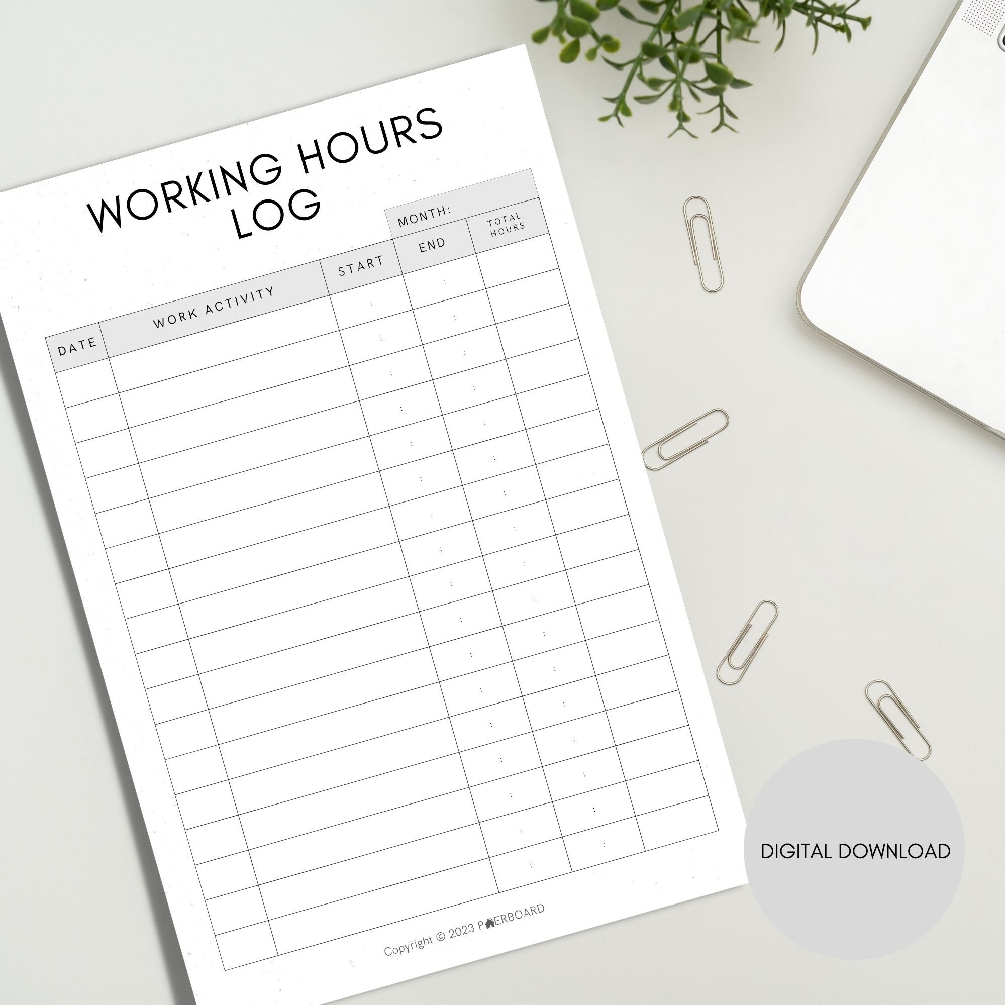 Daily Working Hours Log | Timer Tracker | Employee Timesheet | Work ...