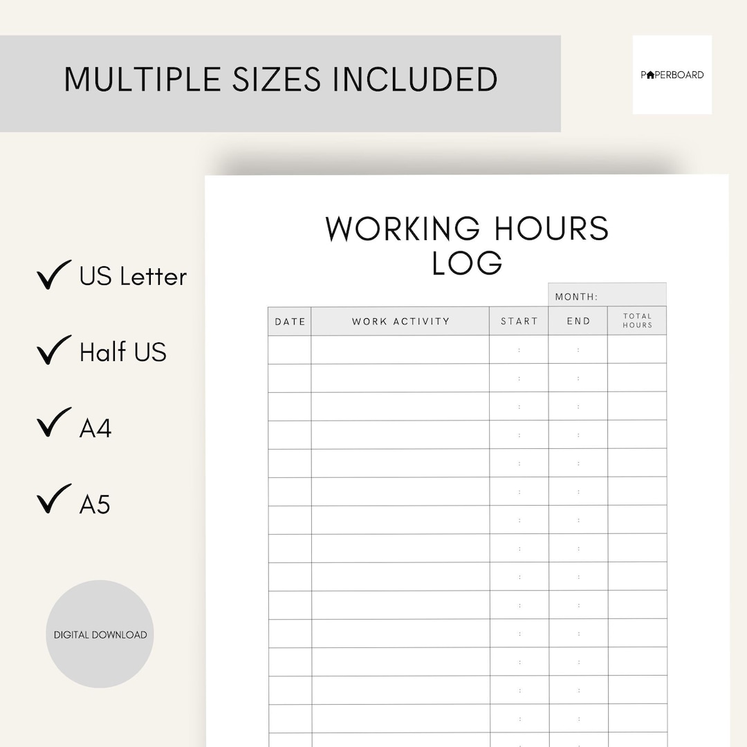 Daily Working Hours Log | Timer Tracker | Employee Timesheet | Work ...