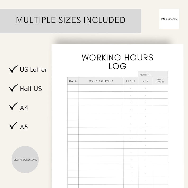 Daily Working Hours Log | Timer Tracker | Employee Timesheet | Work ...